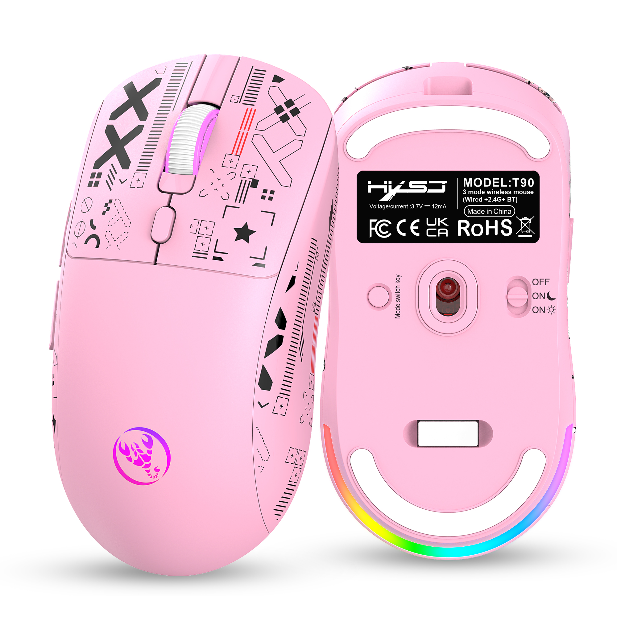 Мышь беспроводная HYSJ Т90 2.4G Bluetooth Pink (hub_9otbmj) цена ...