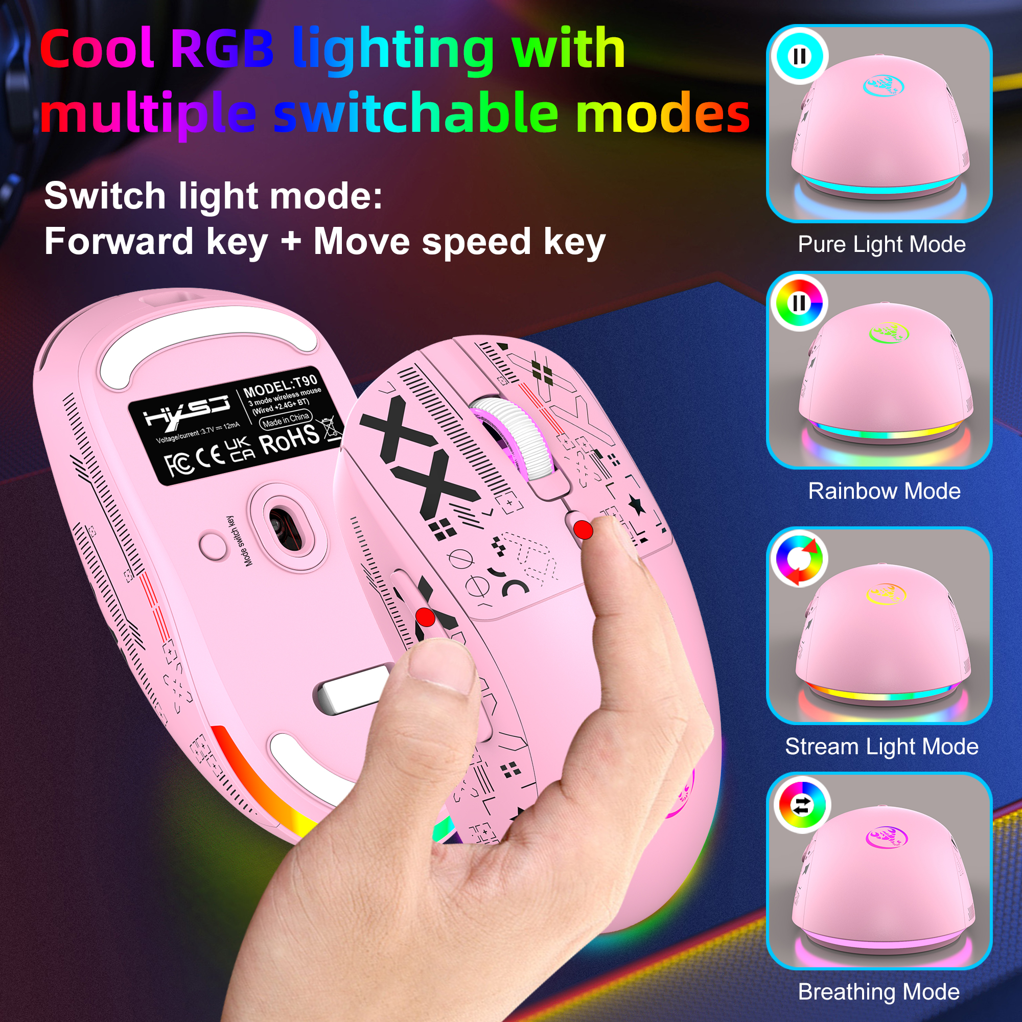 Мышь беспроводная HYSJ Т90 2.4G Bluetooth Pink (hub_9otbmj) цена ...
